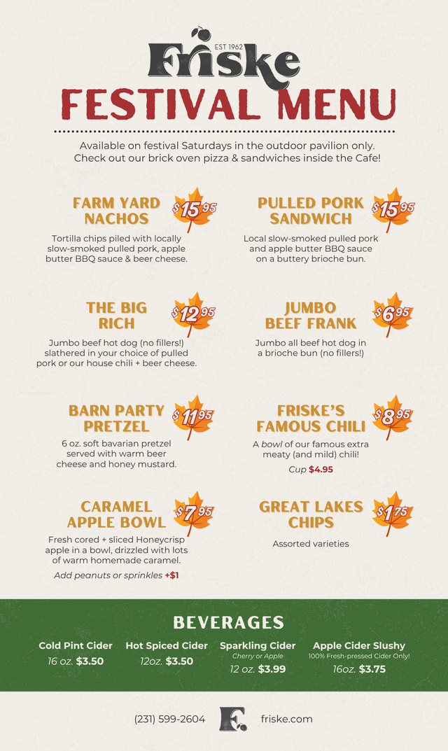 Festival Food Menu – Friske Farm Market